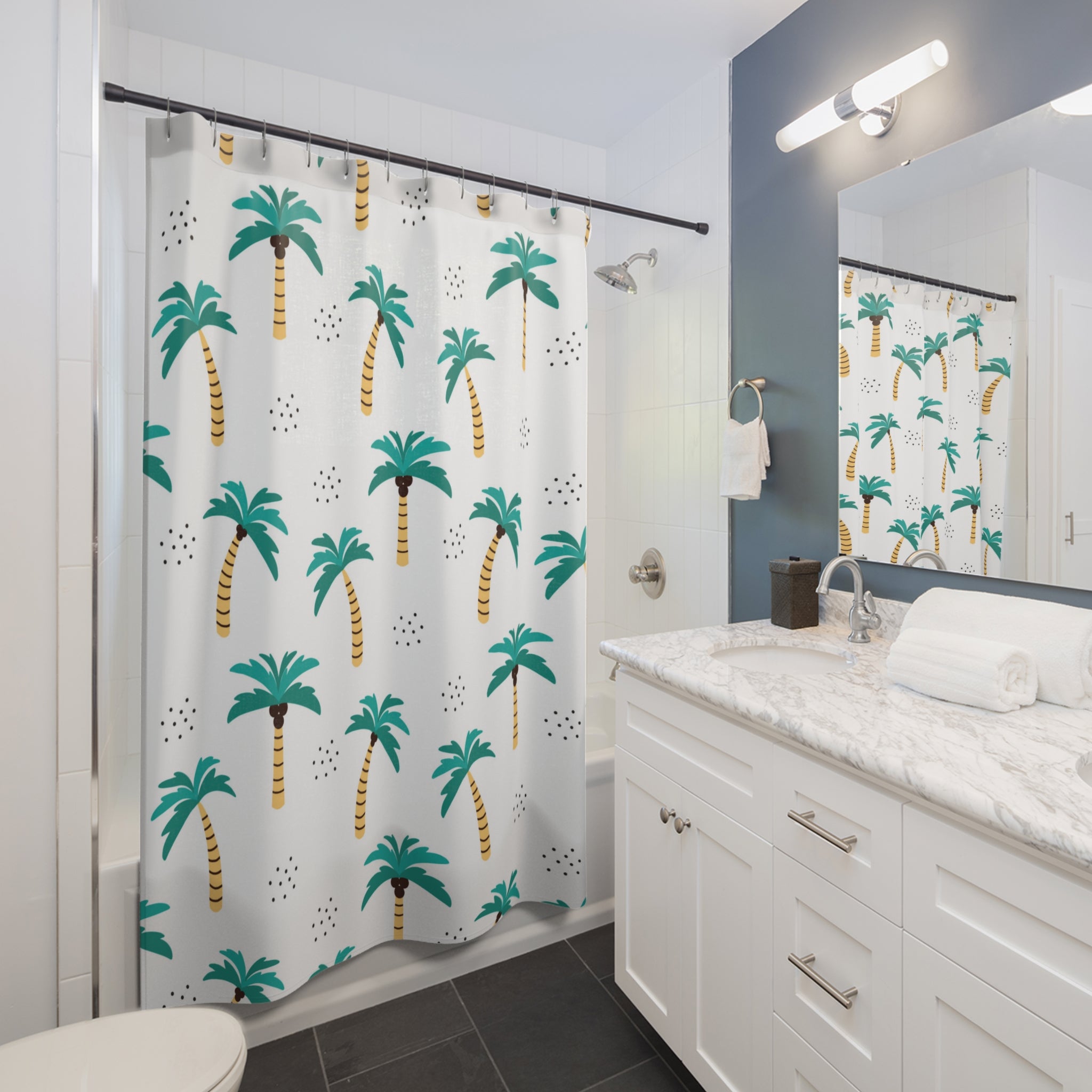 White Palm Tree Shower Curtain – Coastal Place