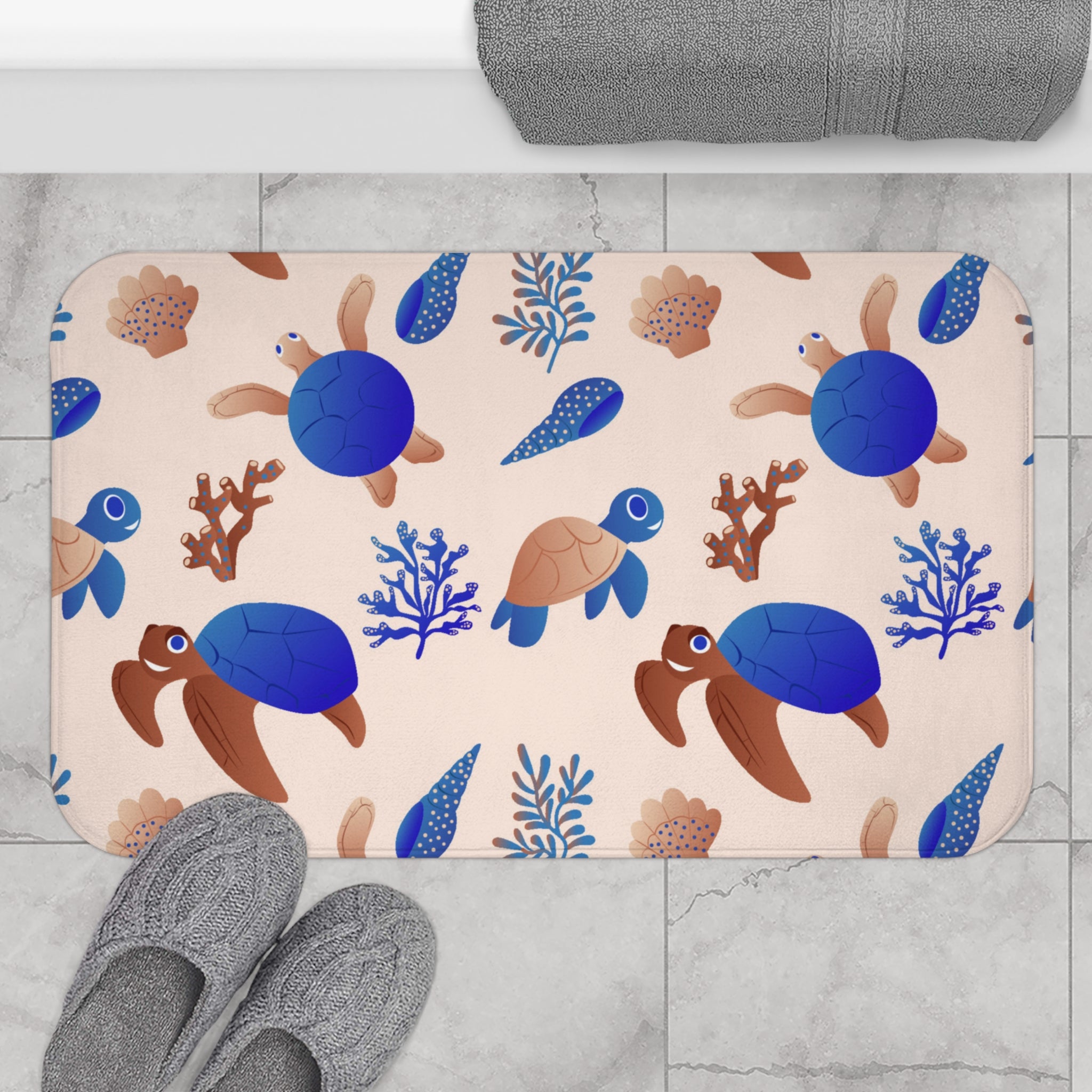 Aqua Turtle Bath Mat – Coastal Place