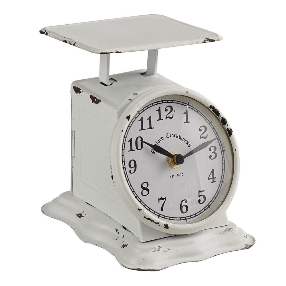 White Postage Scale Clock – Coastal Place