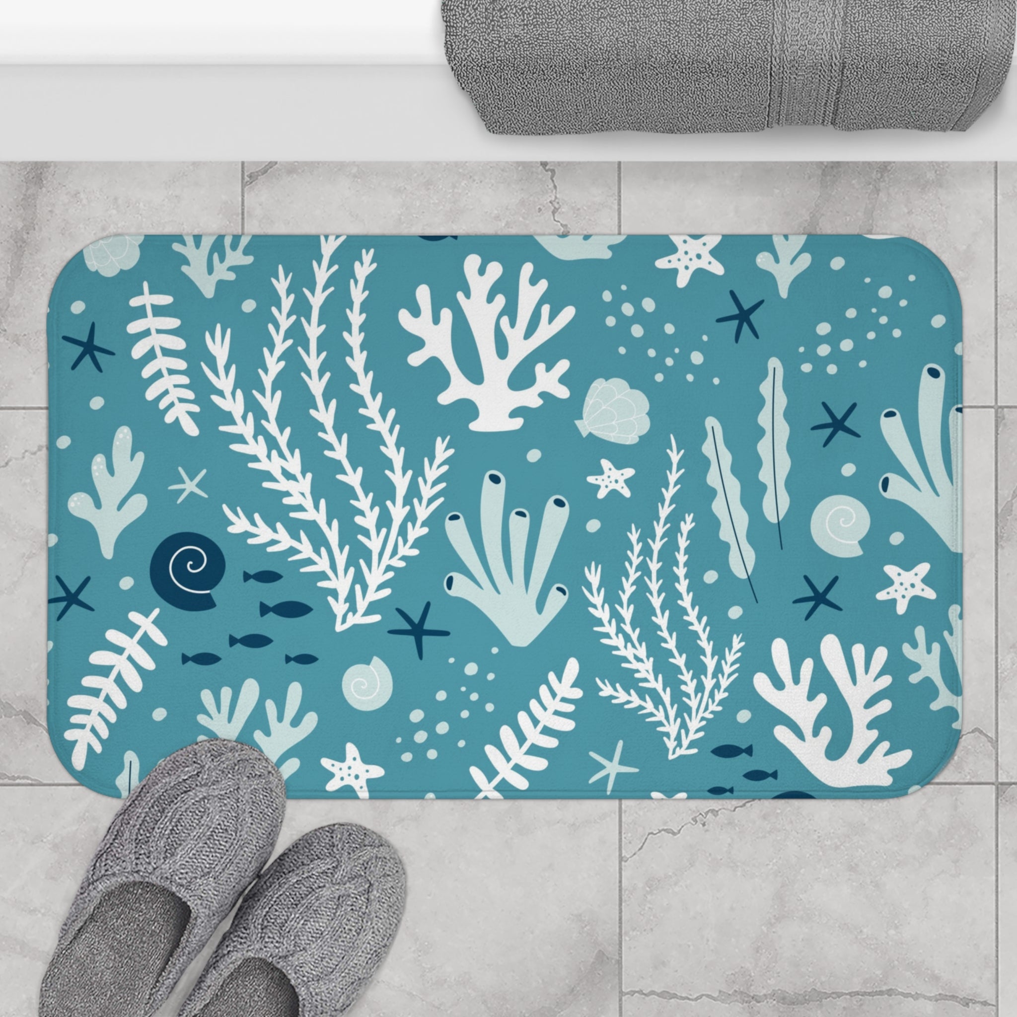 Aqua Coral Bath Mat – Coastal Place